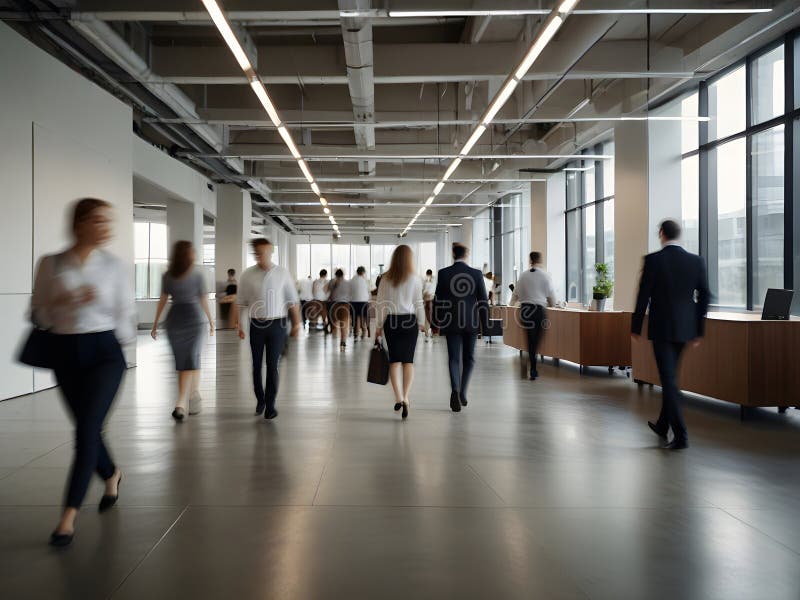 Bright Business Workplace with People in Walking in Blurred Motion in ...