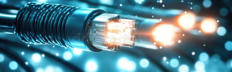 Bright Cables Illuminate As they Exchange Digital Data in a Futuristic ...