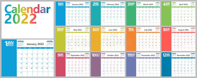 Bright Calendar Planner for 2022 with Months of Different Colors Stock ...