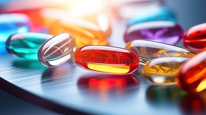 Bright Capsules and Tablets that Form an Abstract Pattern on a Glass ...