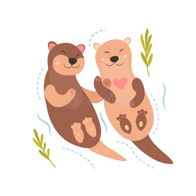 Cute cartoon otter couple stock vector. Illustration of cartoon - 180677163