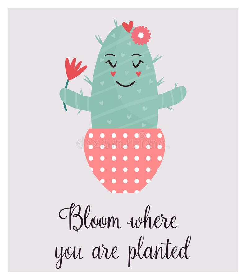 Bright Card with Cute Smiling Cactus and Quote Stock Vector ...
