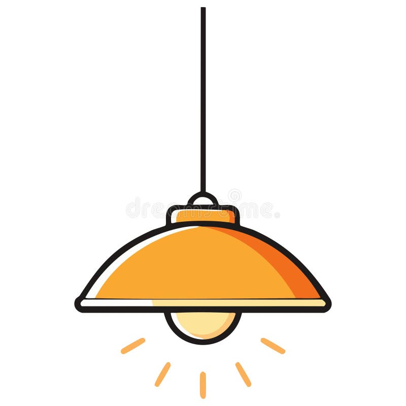 Bright Cartoon Hanging Lamp Emitting Warm Light Rays a Simple Graphic ...