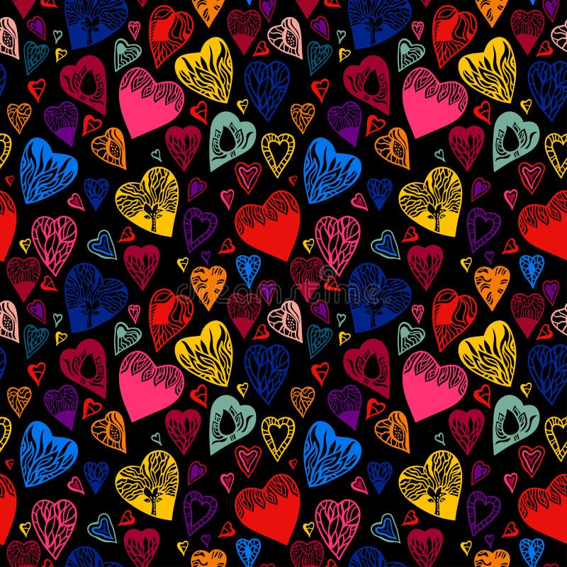 Bright Cartoon Seamless Pattern with Hearts Stock Vector - Illustration ...