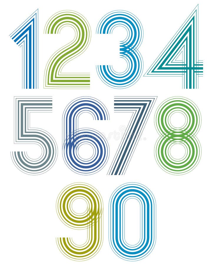 Bright Cartoon Striped Numbers with Rounded Corners. Stock Vector ...