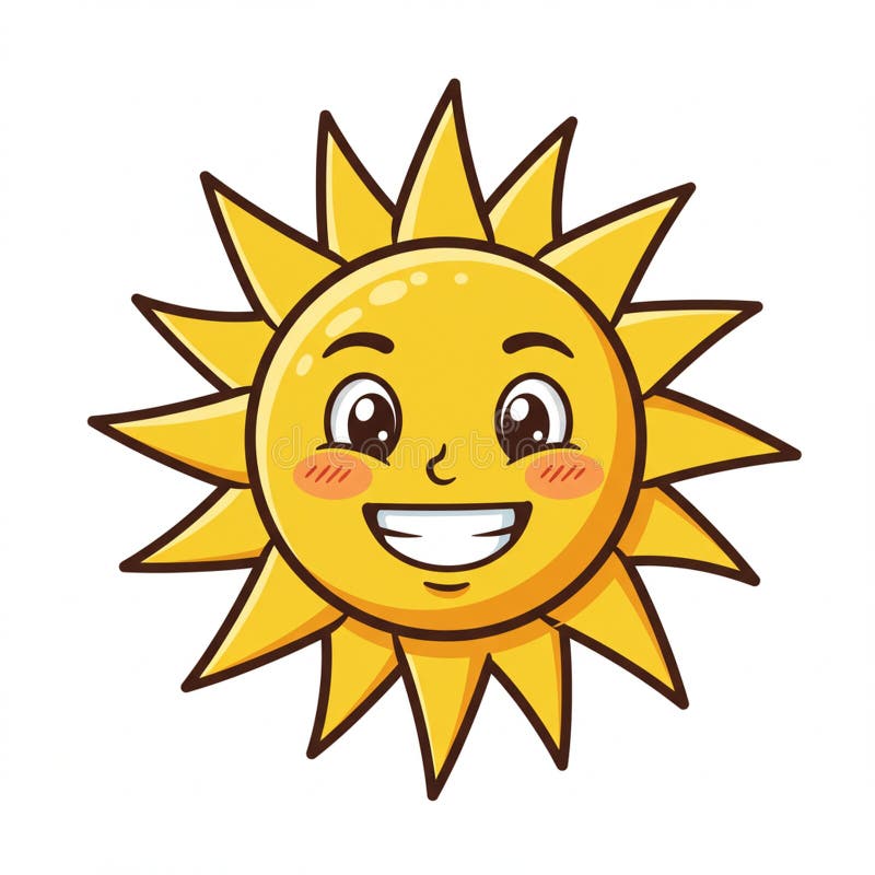 Bright Cartoon Sun Character with a Smiling Face. Features Include Large, Expressive E Stock ...
