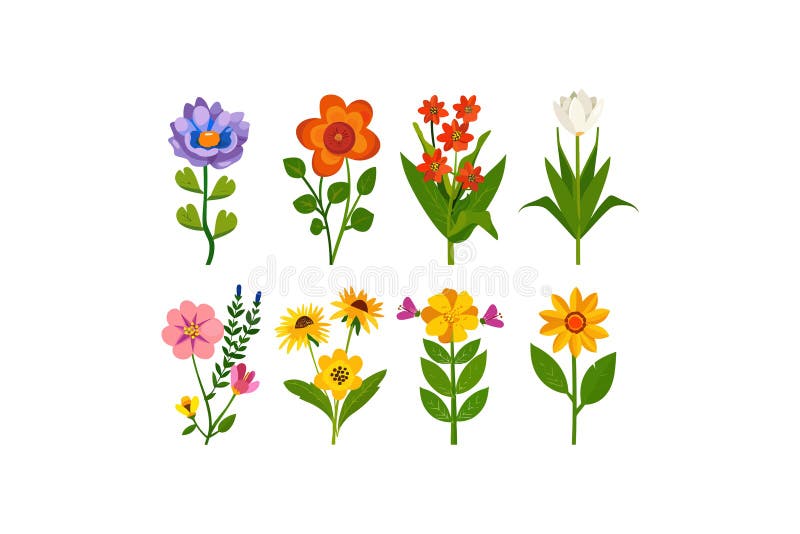Bright Cartoon Wildflowers Collection. Vector Illustration Design Stock ...