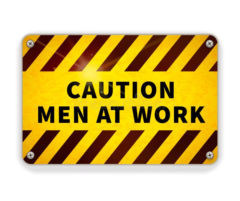 Bright Caution Glossy Metal Plate, Warning Sign Men at Work Area with ...