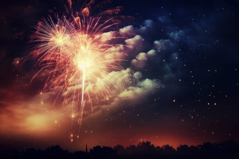 Bright Celebration Fireworks Exploding in a Night Sky. Generative Ai ...