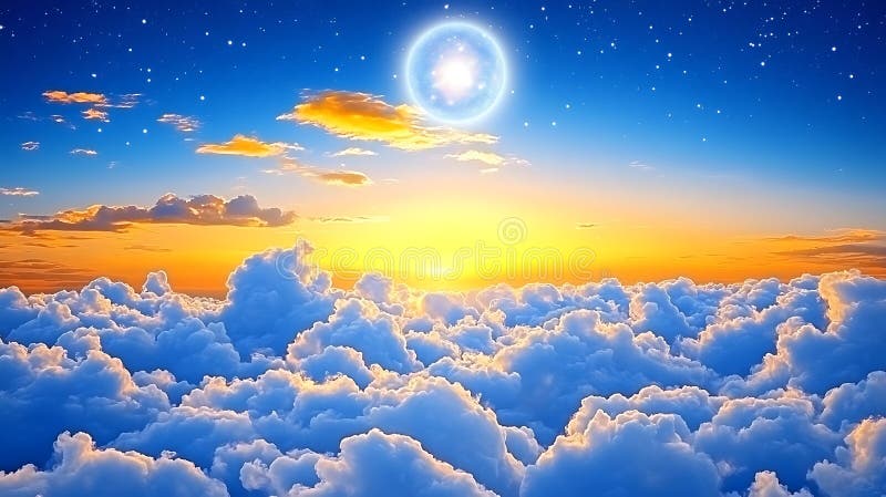 A Bright Celestial Orb Shining Above Fluffy White Cloud Formations ...
