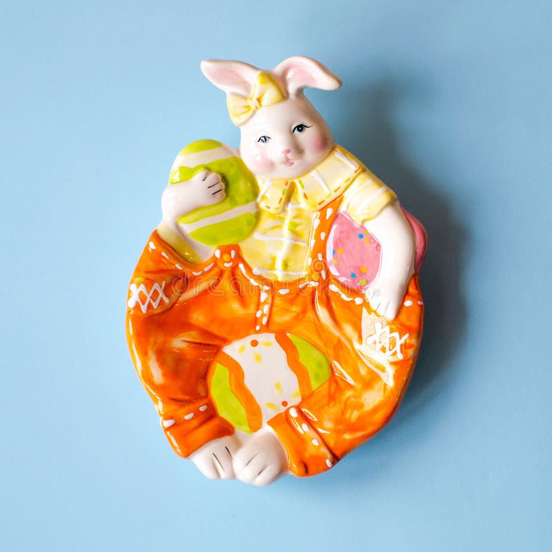 Bright Ceramic Plate Shape Easter Bunny Blue Background Stock Photos ...