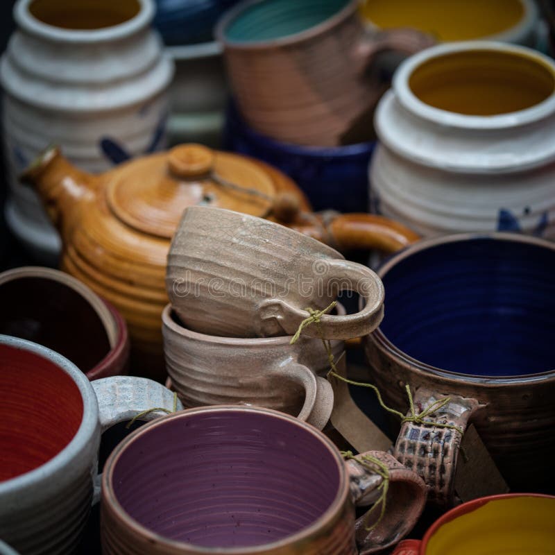Bright Ceramic Tableware is Handmade. Stock Image - Image of relief ...