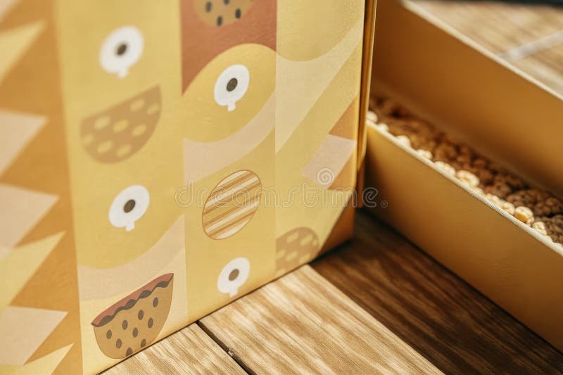 Bright Cereal Packaging Design with Sunlit Retro Patterns on Wooden ...