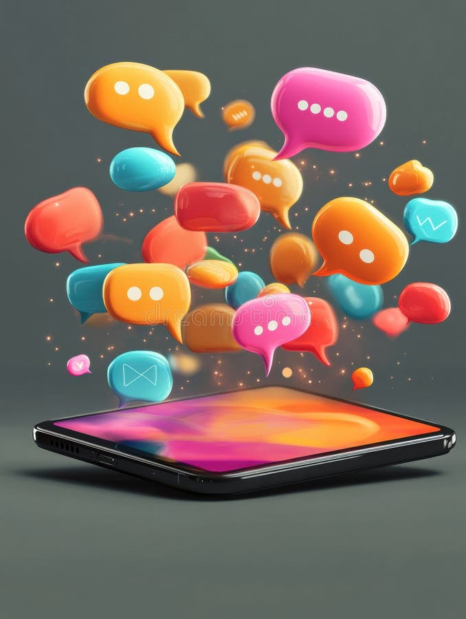 Chat Bubbles Burst from a Smartphone Showcasing Vibrant Communication ...