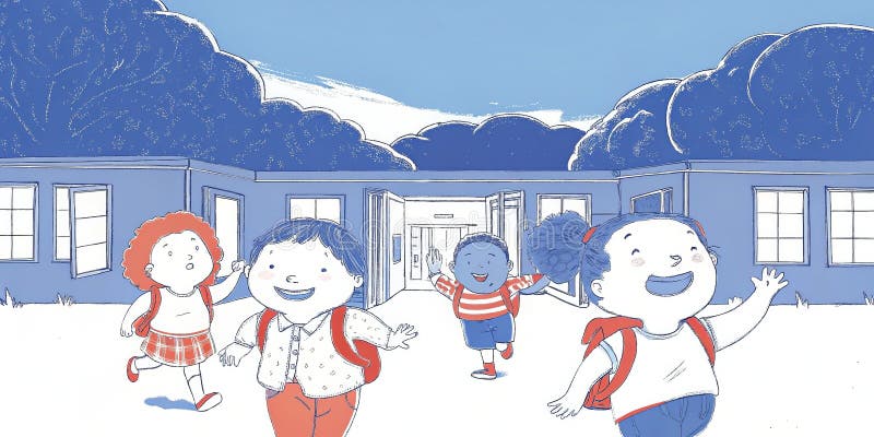 Bright and Cheerful Back To School Scene Happy Children Stock ...