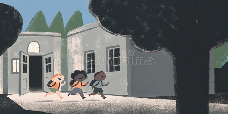 Bright and Cheerful Back To School Scene with Kids in Flat Style Design ...