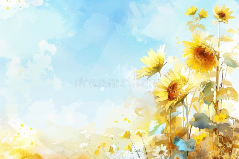 Bright and Cheerful Background Featuring Sunflowers Glowing in Warm ...