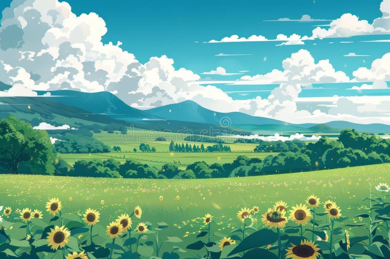 Bright and Cheerful Background Featuring Sunflowers Glowing in Warm ...