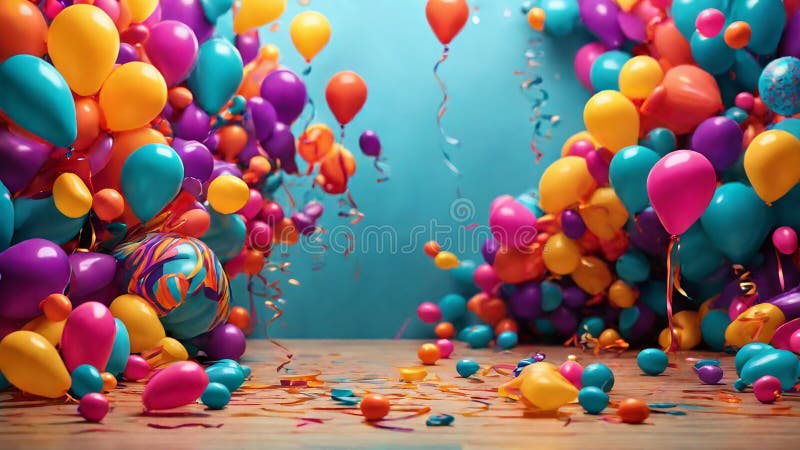 Bright and Cheerful Birthday Scene with Balloons in Every Corner. Stock ...