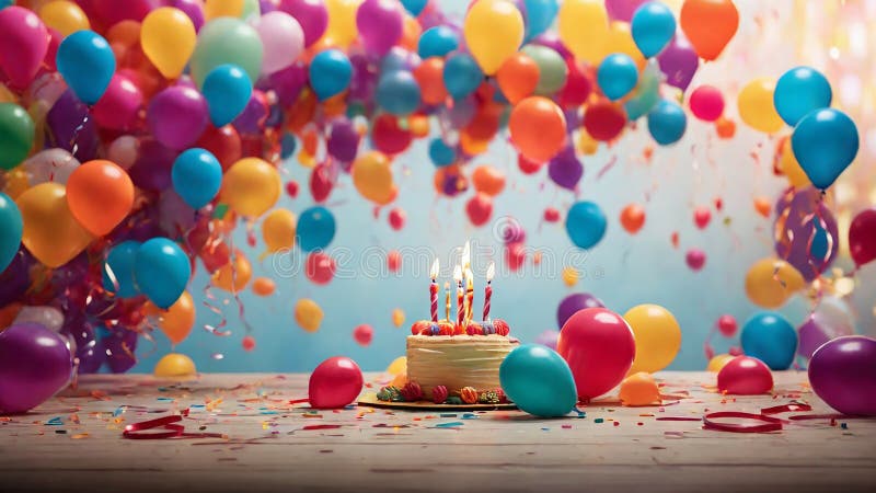 Bright and Cheerful Birthday Scene with Balloons in Every Corner. Stock ...