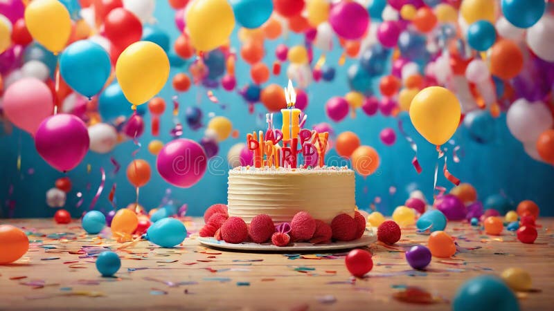 Bright and Cheerful Birthday Scene with Balloons in Every Corner. Stock ...