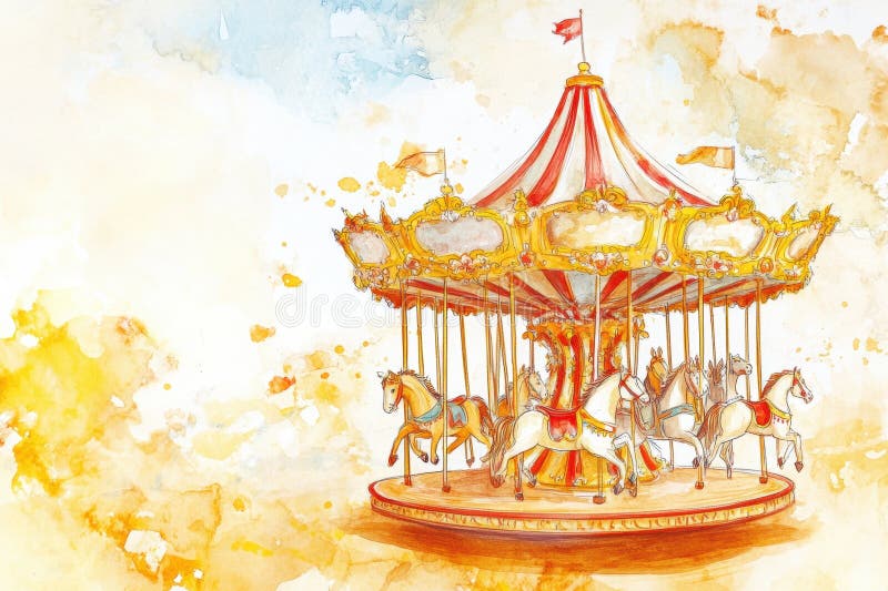 Colorful Carousel with Horses and Flags in a Cheerful Carnival Setting ...