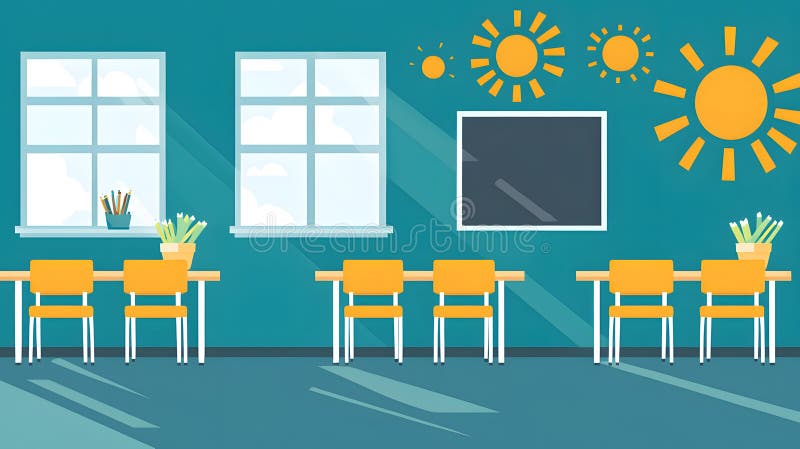 Bright and Cheerful Classroom Interior Design Stock Illustration ...
