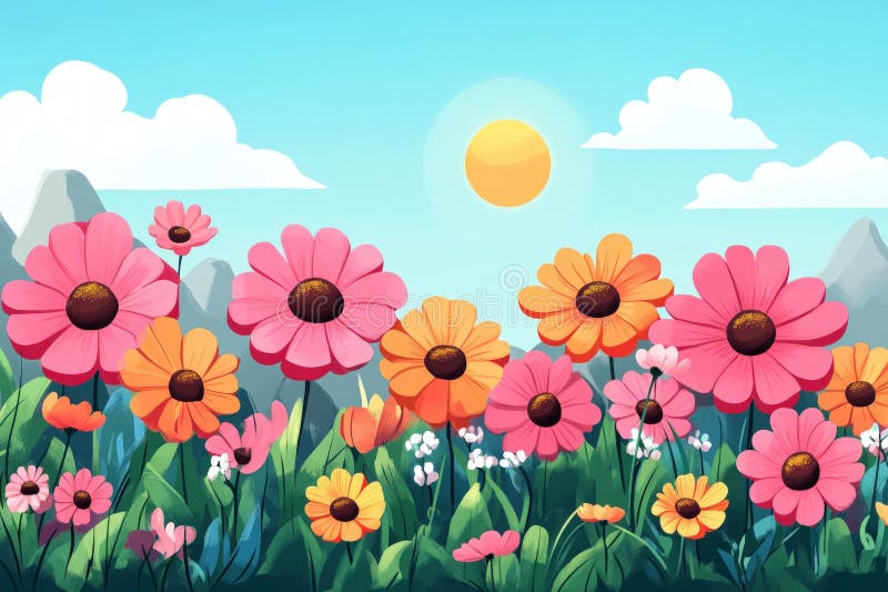 A Bright and Cheerful Illustration of the Sun Shining Down on a Spring ...