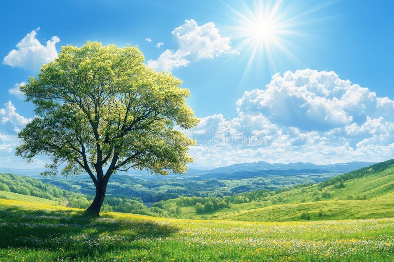 A Bright and Cheerful Illustration of the Sun Shining Down on a Spring ...