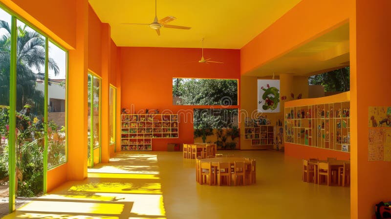 Bright Airy Classroom Interior Design Colorful Furniture Modern ...