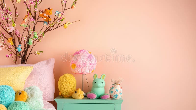 Bright and Cheerful Spring Decor Featuring Pastel Colors, Plush Toys ...