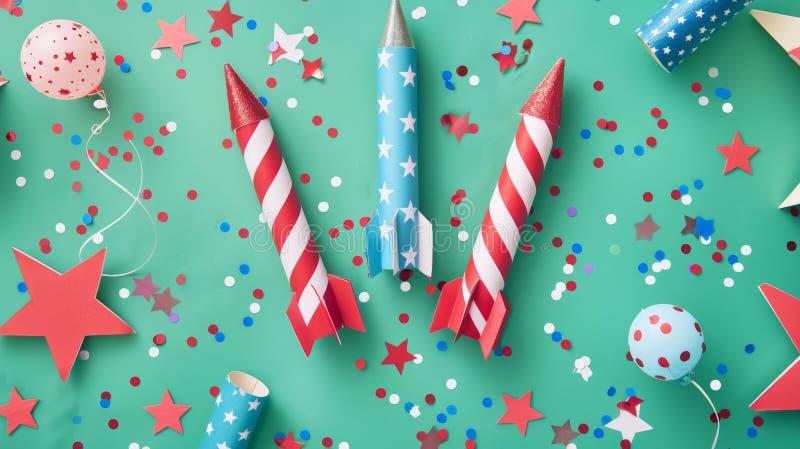 A Bright and Cheerful 4th of July Flat Lay with Firework Rockets and ...