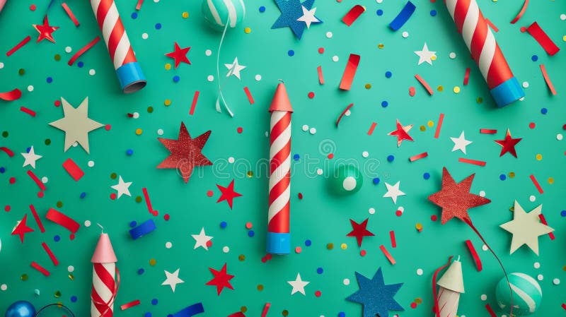 A Bright and Cheerful 4th of July Flat Lay with Firework Rockets and ...
