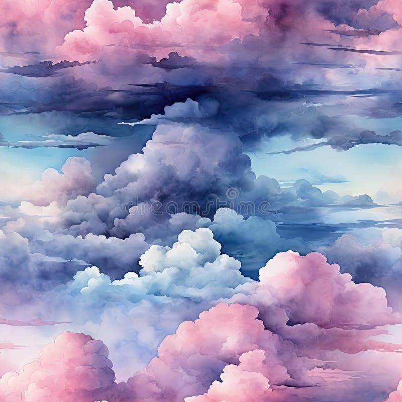 Bright and Cheerful Watercolor Depiction of Clouds (tiled Stock ...