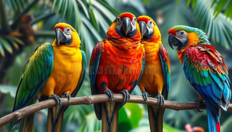 Bright Chic Tropical Parrots, Birds in the Tropics Stock Photo - Image ...