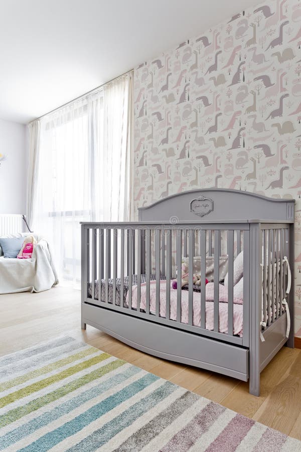 Bright Child Room with the Stylish Cot Stock Photo - Image of amenities ...