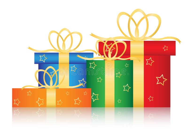 Bright Christmas Gift Boxes with Reflection, Set, Vector Illustration ...