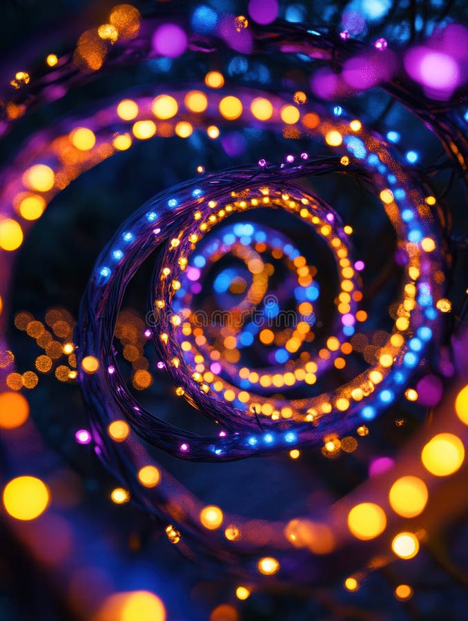 Bright Christmas Lights Arranged in Spirals Create a Mesmerizing ...