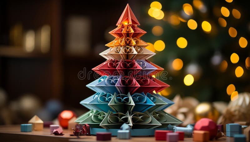 Bright Christmas Tree Illuminated with Multi Colored Lights Generated ...