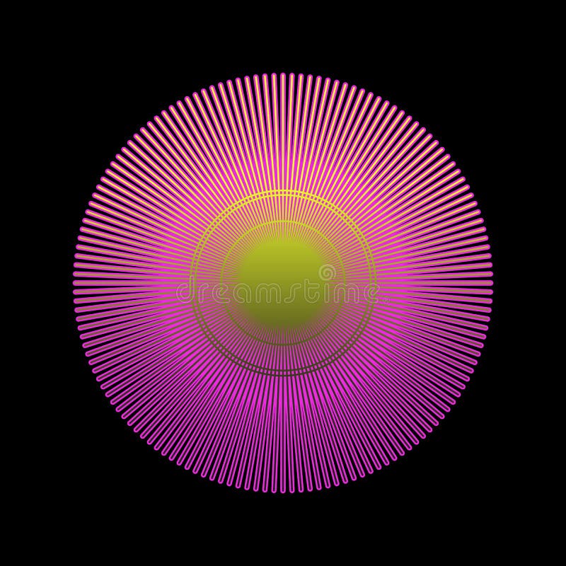 Bright Circle Vector Sun Rays. Pink Yellow Abstract Circle on a Black ...