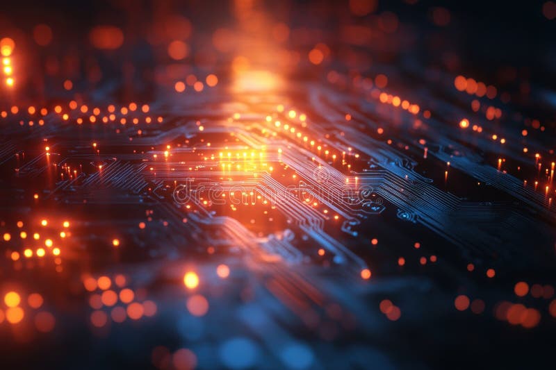 A Close-up View of a Glowing Circuit Board Showcasing Technology at ...