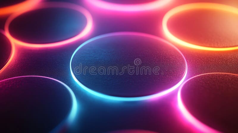 Colorful Glowing Circular Lights on a Dark Surface Creating an Abstract ...