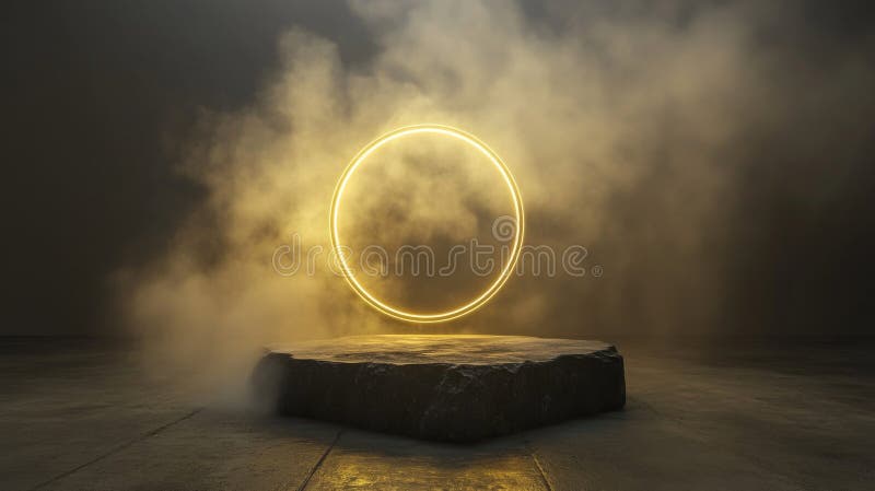 A Bright Circular Platform, Textured Walls, and a Dark Floor Stock ...