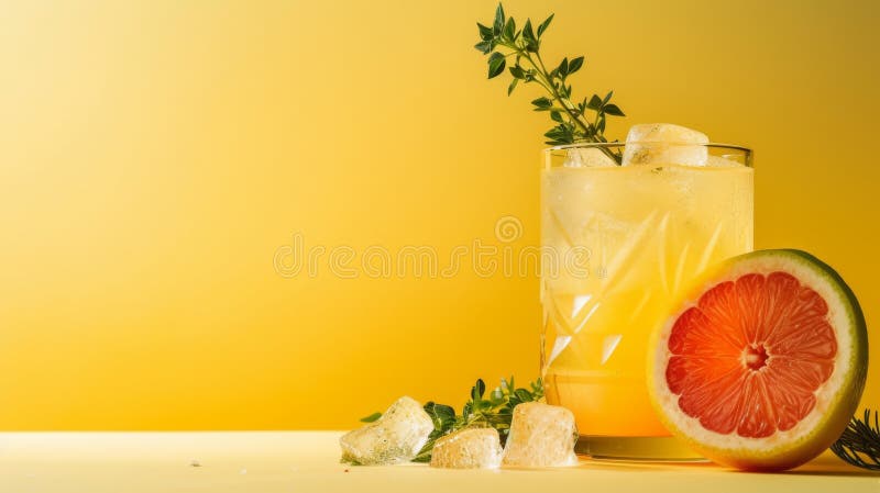 Bright Citrus Cocktail with Grapefruit Slice and Ice Stock Photo ...