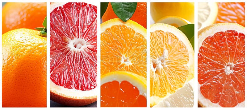 Bright Citrus Fruit Products Collage with White Vertical Lines ...