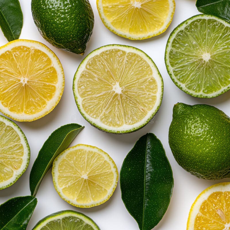 Bright Citrus Fruits and Leaves on White Background Stock Illustration ...