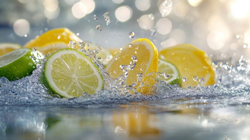 Bright Citrus Fruits Splashing in Water Stock Illustration ...