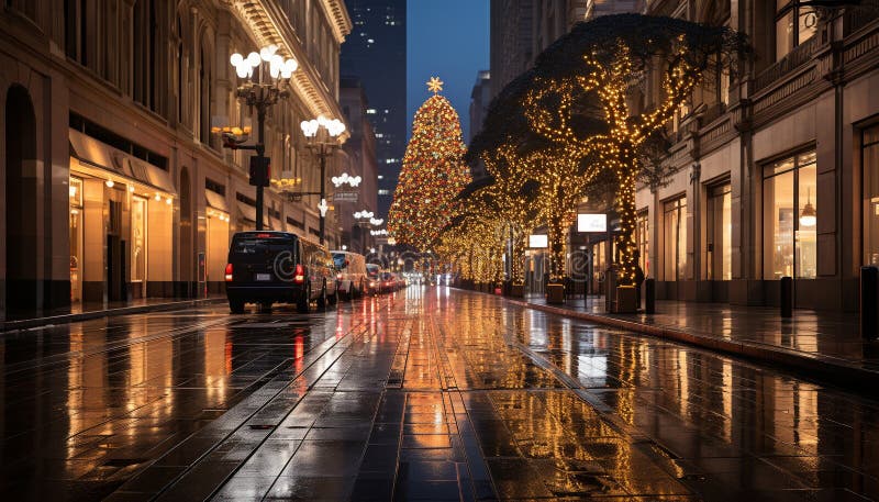 Bright City Lights Illuminate the Famous Night Skyline Generated by AI ...