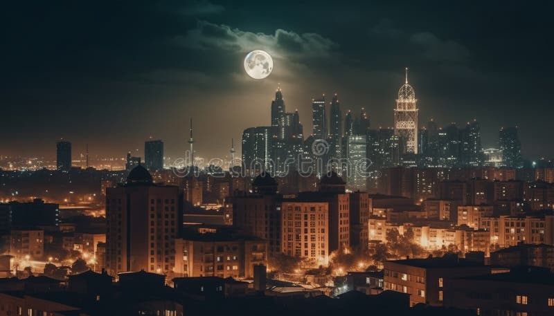 Bright City Lights Illuminate the Modern Skyline Generated by AI Stock ...