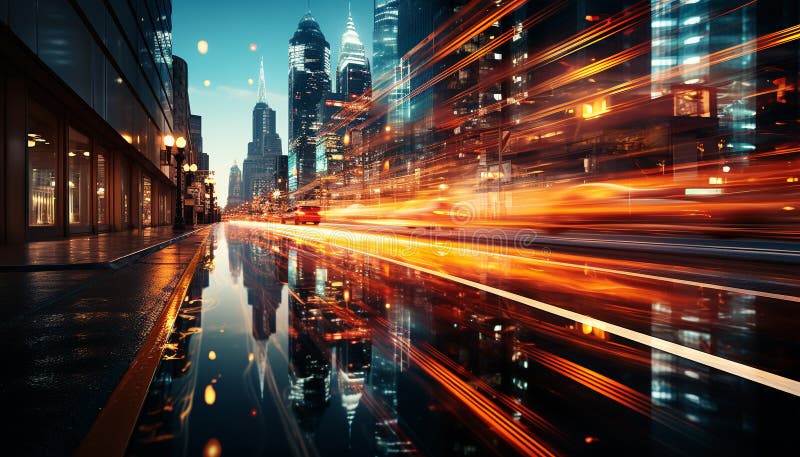 Bright City Lights Illuminate the Night, a Vibrant Urban Skyline ...